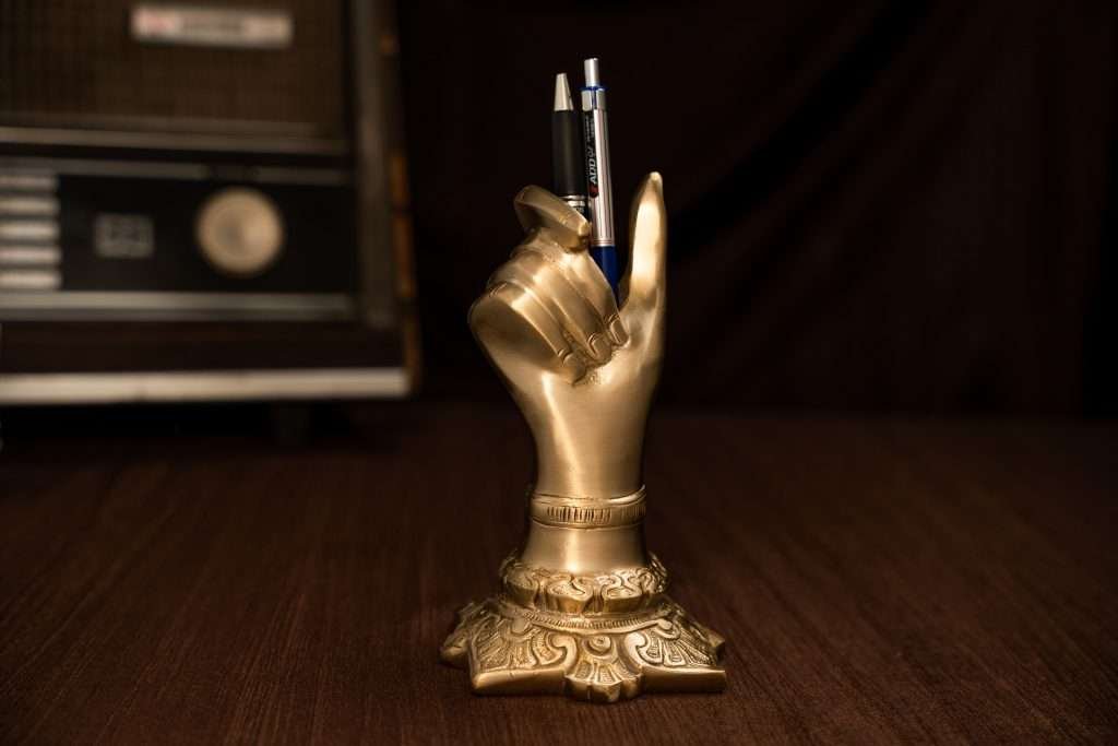 Atya Luxury Brass Hand Pen Stand | Decorative Desk & Office Accessory