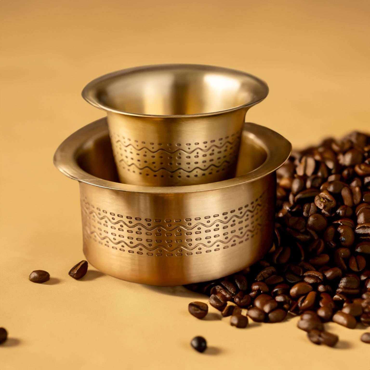 ATYA LUXURY Traditional Brass Coffee Dabara Set Matt Finish Filter ...