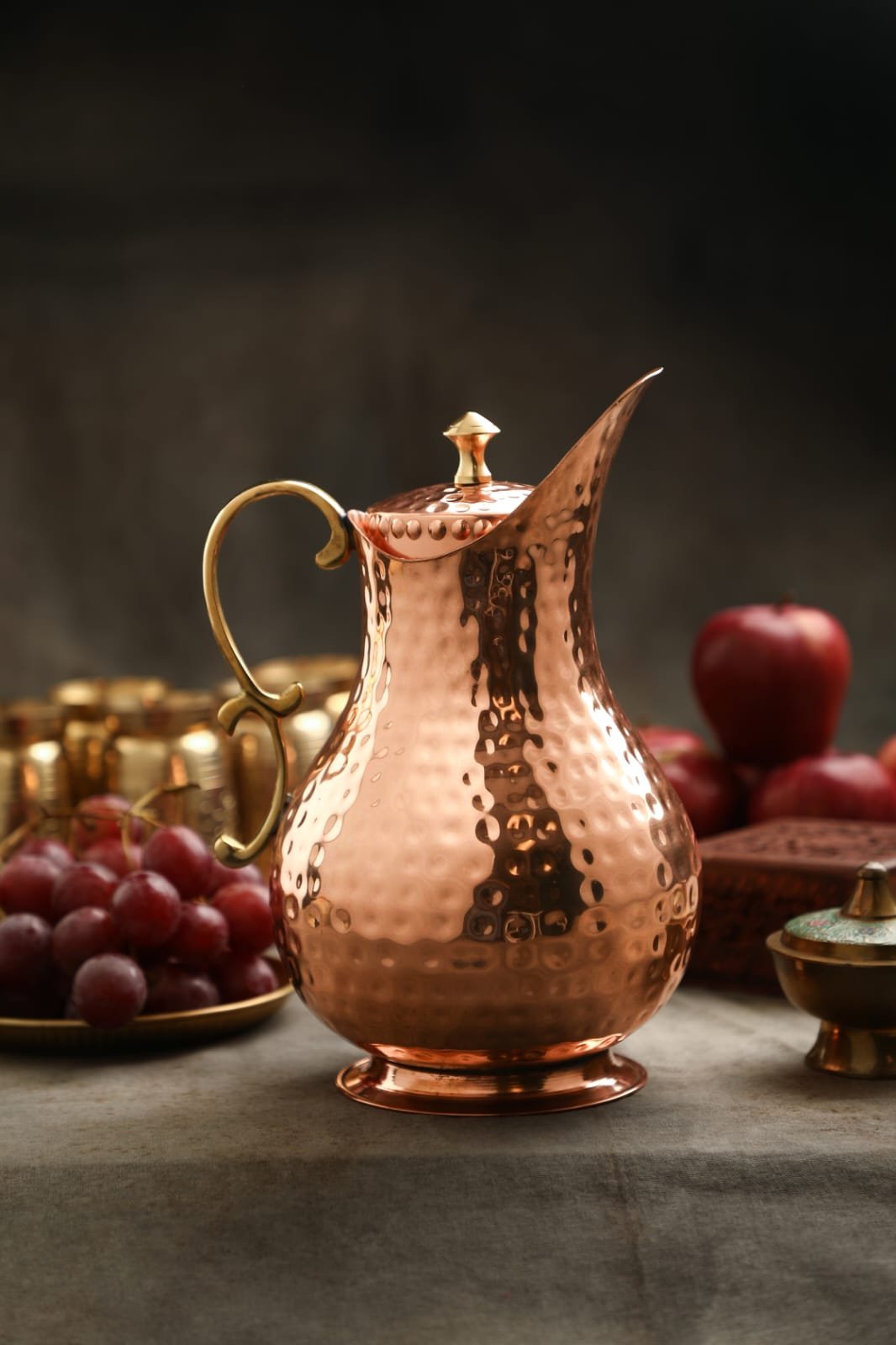 Atya Luxury Copper Pitcher with Hammered Design | Brass Handle ...